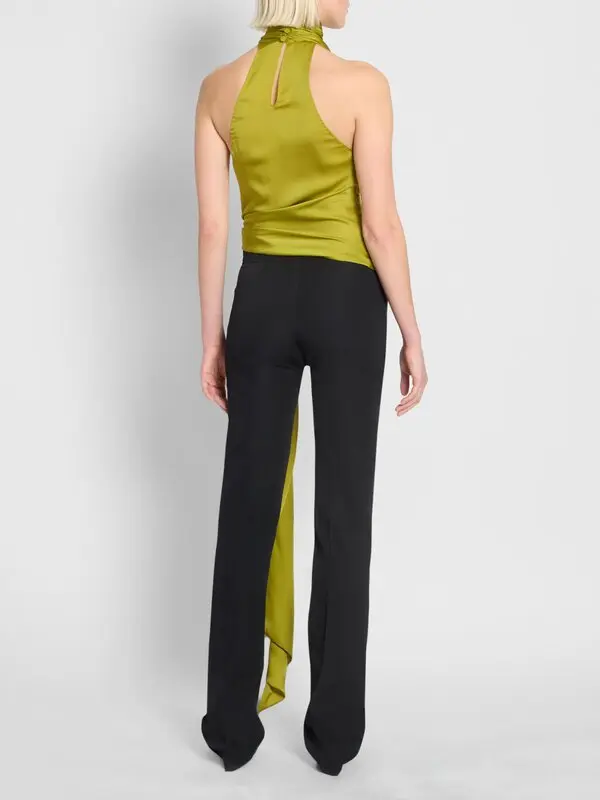 Balmain Turtleneck Bow Silk Charmeuse Sleeveless Top - Green Vert