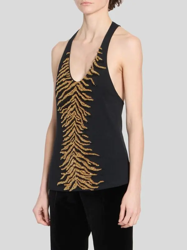 Balmain Tiger-embroidered Cotton Tank