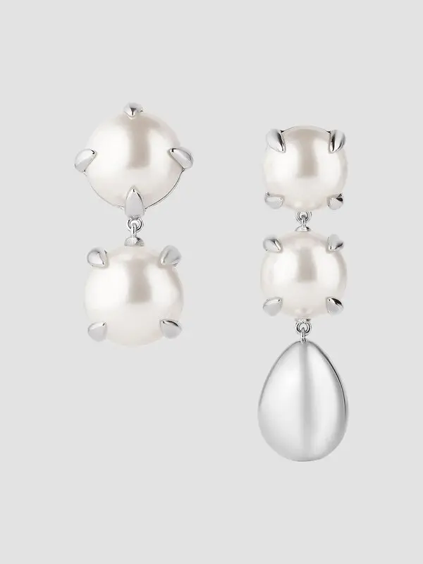 Givenchy Spiky Pearl Asymmetric Earrings In Metal And Pearls - Silver
