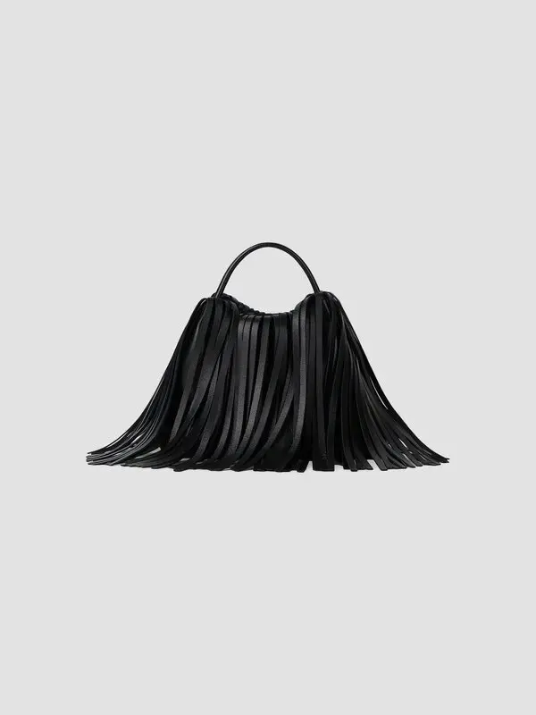 Givenchy Nano Facet Top Handle Bag In Leather With Fringes - Black