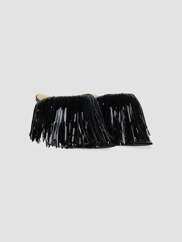 Givenchy Boudoir Heeled Mules In Patent Leather With Fringes - Black