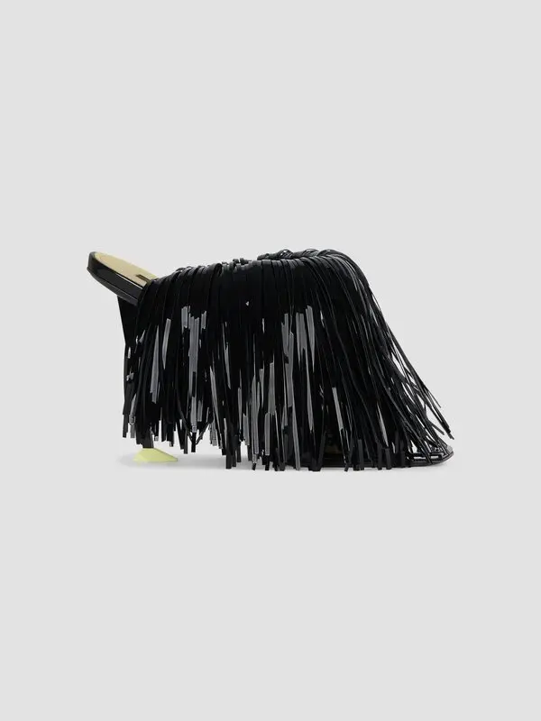 Givenchy Boudoir Heeled Mules In Patent Leather With Fringes - Black
