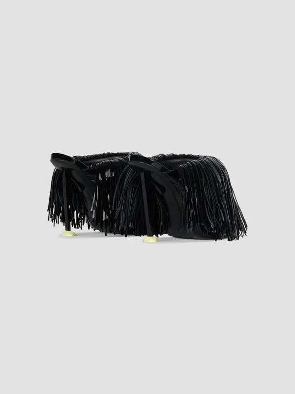 Givenchy Boudoir Heeled Mules In Patent Leather With Fringes - Black