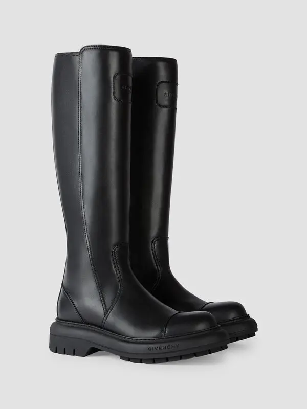 Givenchy Cargo Biker Knee High Boots In Leather
