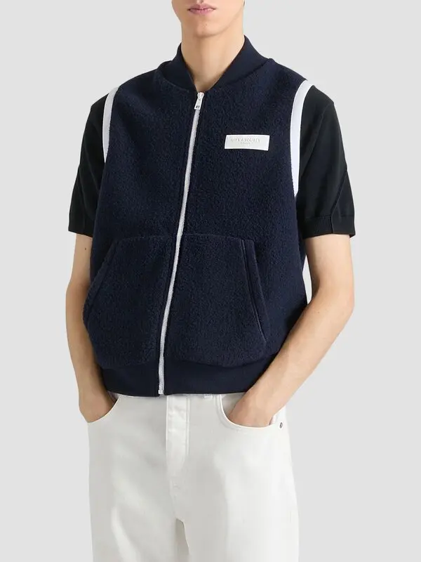 Givenchy Sleeveless Fleece Vest Jacket With Gros Grain Detail