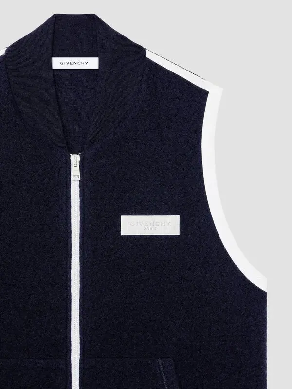 Givenchy Sleeveless Fleece Vest Jacket With Gros Grain Detail
