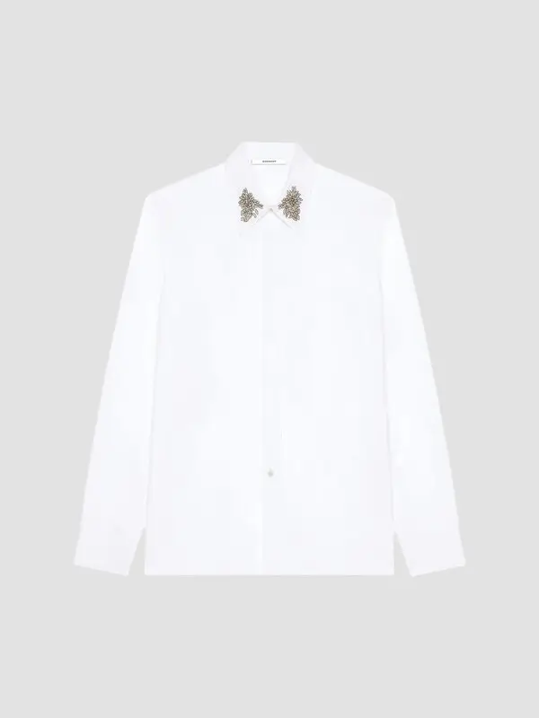 Givenchy Slim Shirt In Poplin With Crystals Embroidered Collar - White