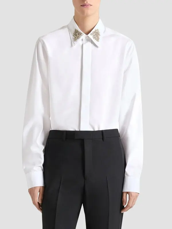 Givenchy Slim Shirt In Poplin With Crystals Embroidered Collar