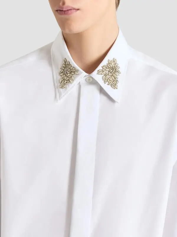 Givenchy Slim Shirt In Poplin With Crystals Embroidered Collar