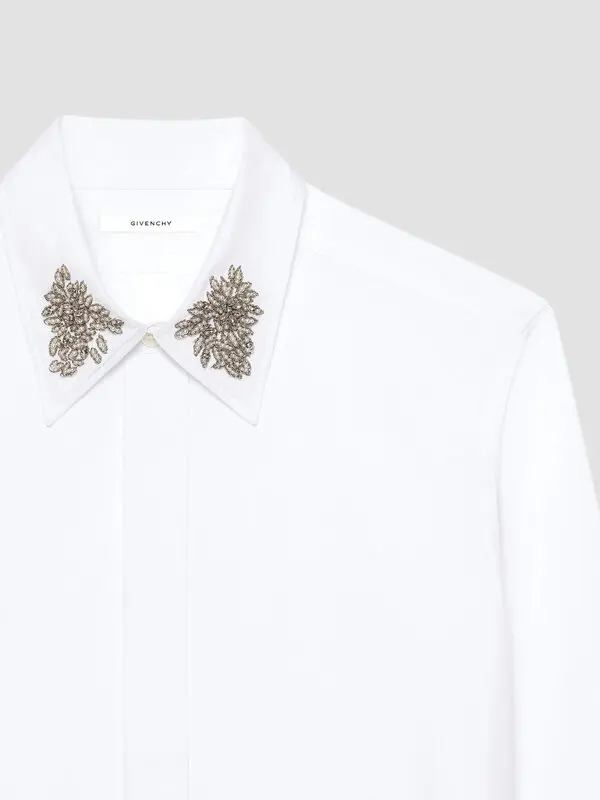 Givenchy Slim Shirt In Poplin With Crystals Embroidered Collar