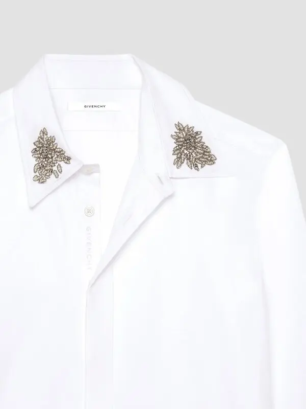 Givenchy Slim Shirt In Poplin With Crystals Embroidered Collar