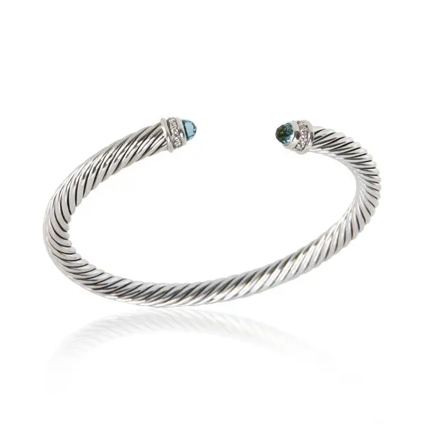 David Yurman Sterling Silver Topaz And Diamond Cable Classic Bracelet