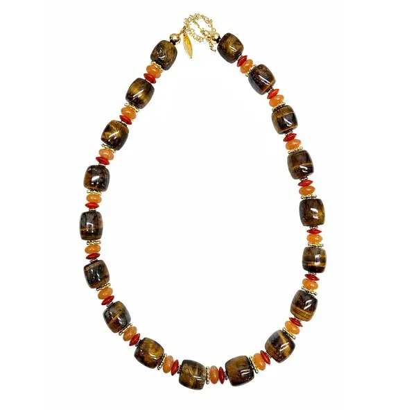 FARRA Nugget Tiger-eye Stone With Orange Gemstone Necklace - Brown