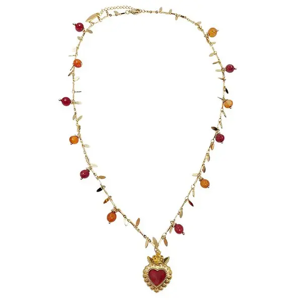 FARRA Red Gemstone With Heart Pendant Necklace - Orange