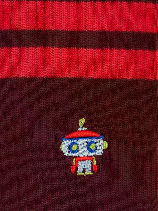 Paul Smith Burgundy Robot Ribbed Socks
