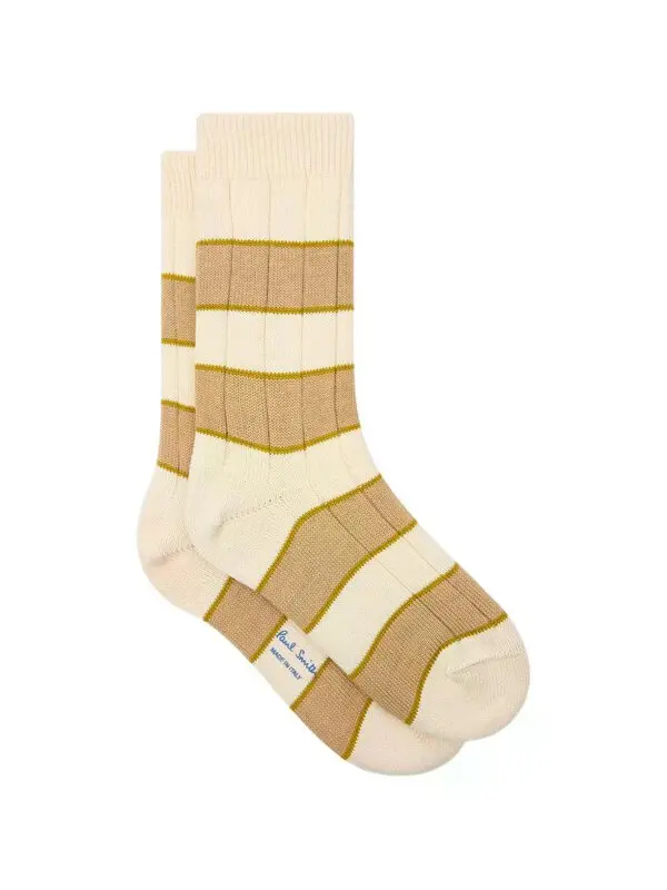 Paul Smith Cream Block Stripe Ribbed Socks - Neutrals