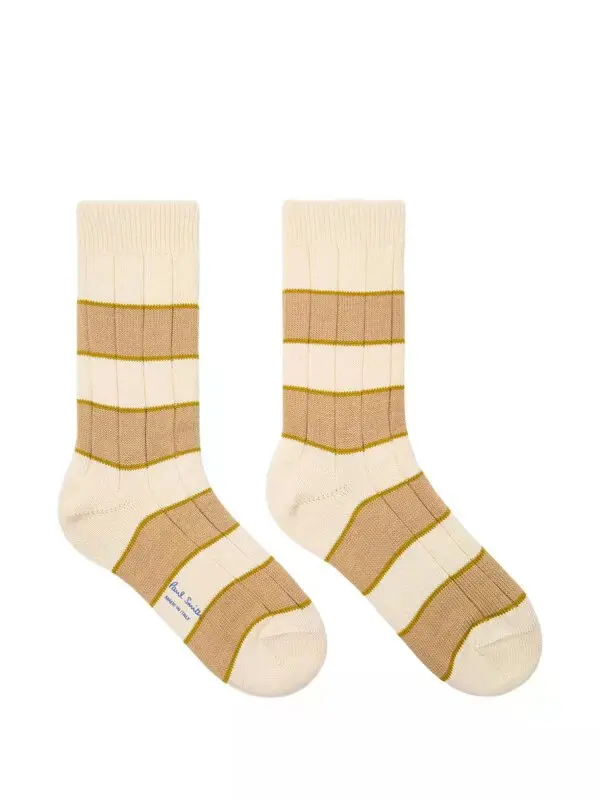 Paul Smith Cream Block Stripe Ribbed Socks