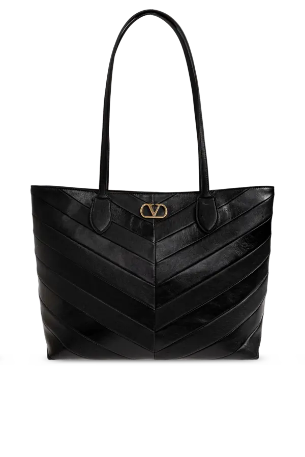 Valentino Garavani Leather Logo Shopper - Black