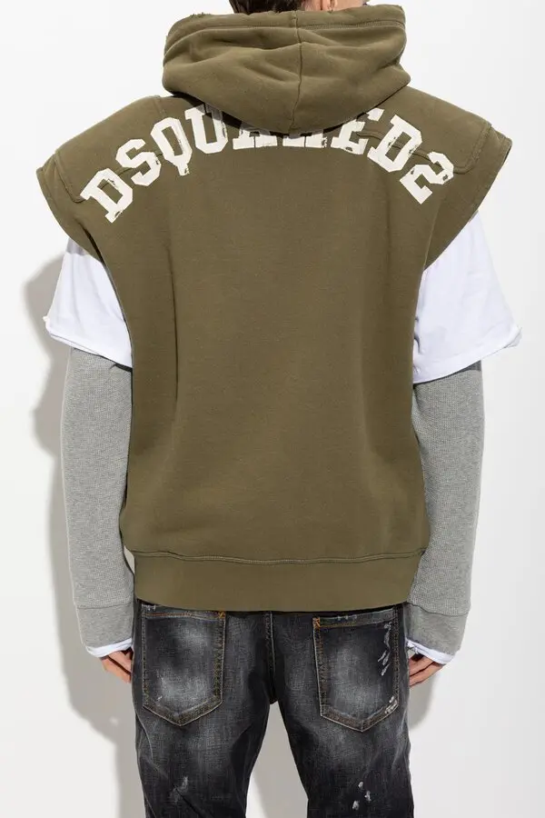 Dsquared2 Cotton Hoodie Vest With Appliqu