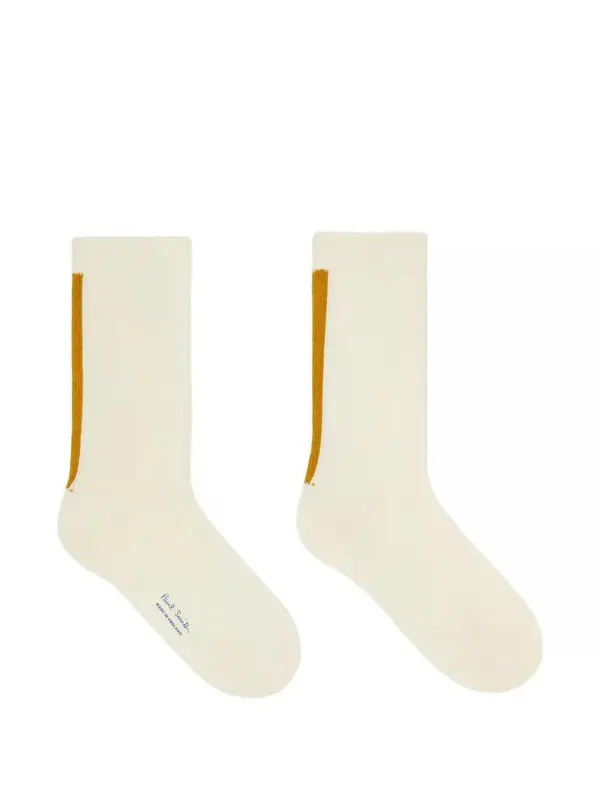Paul Smith Ecru And Mustard 'racer Stripe' Socks - Neutrals