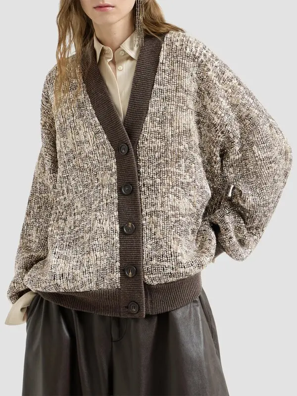 Brunello Cucinelli Dazzling Craquelé Embroidery Cardigan