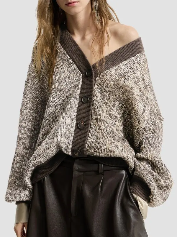 Brunello Cucinelli Dazzling Craquelé Embroidery Cardigan