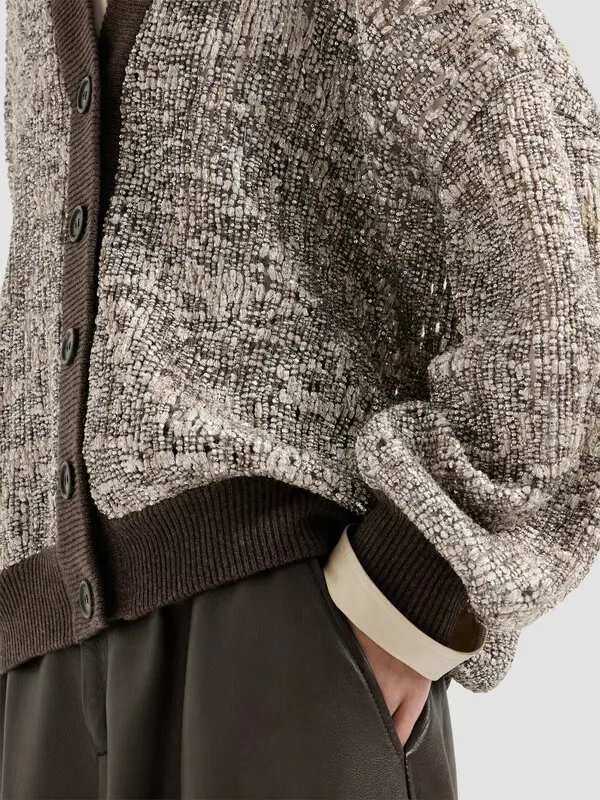 Brunello Cucinelli Dazzling Craquelé Embroidery Cardigan