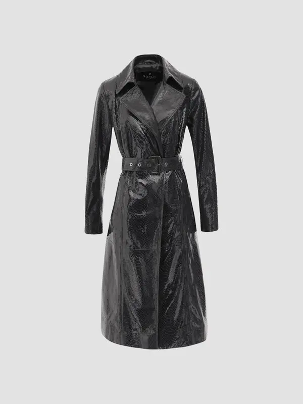 Gorski Metis Suede Python Printed Belted Trench Coat