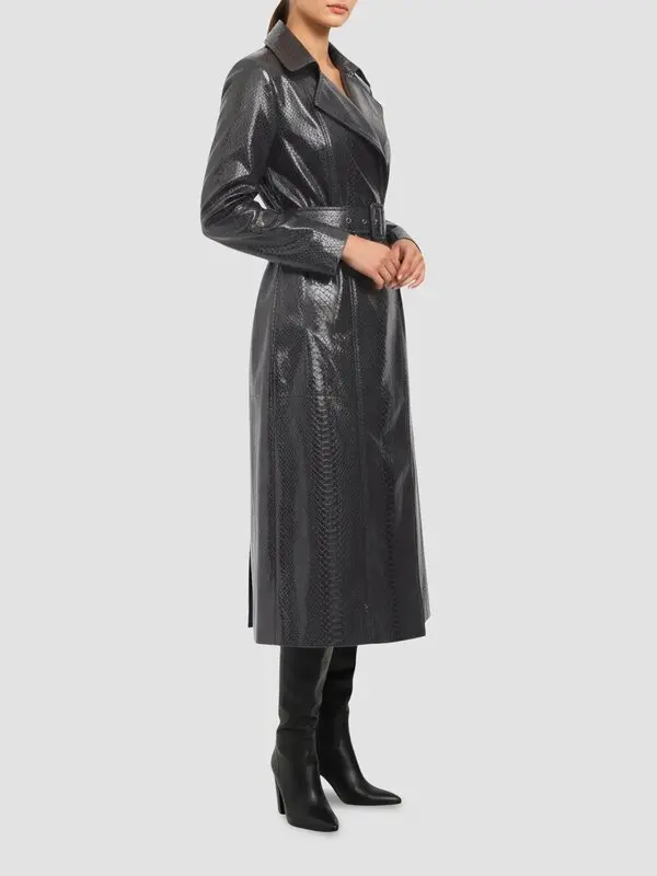 Gorski Metis Suede Python Printed Belted Trench Coat