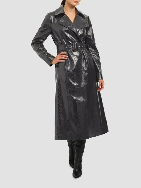 Gorski Metis Suede Python Printed Belted Trench Coat