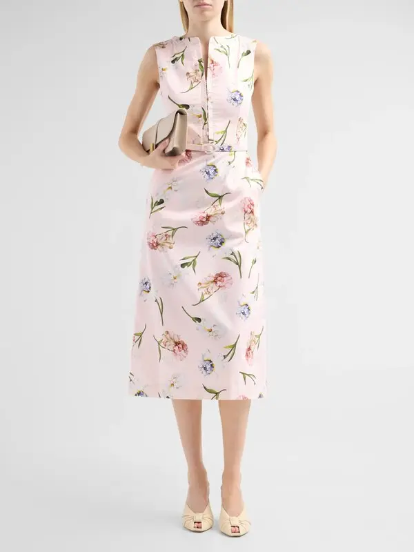 Oscar De La Renta Resort Painted Iris Poplin Day Dress
