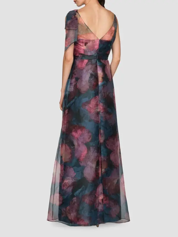 KAY UNGER Jocelyn Poppy Print Chiffon A-line Gown