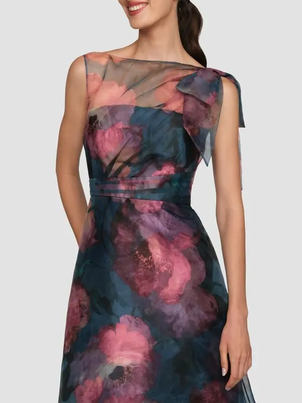 KAY UNGER Jocelyn Poppy Print Chiffon A-line Gown