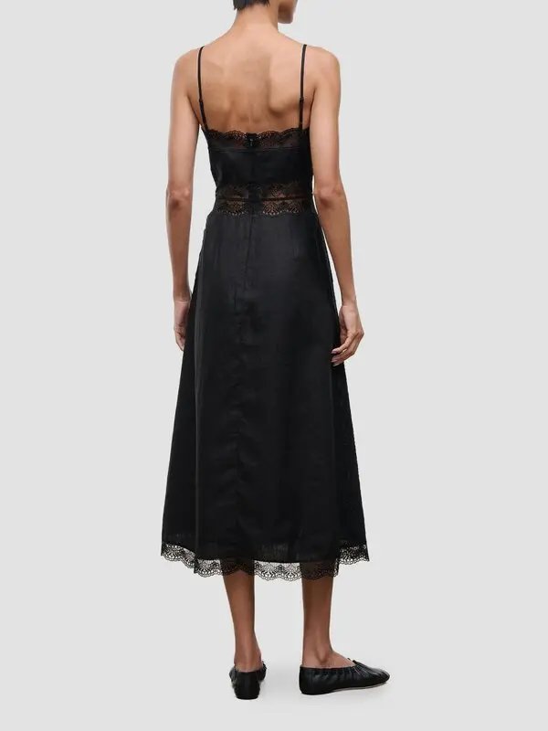 Staud Amalina Lace-trim Linen Midi-dress