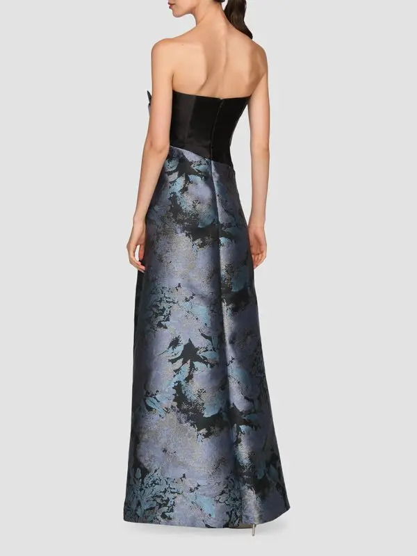 KAY UNGER Eva Dauphine Jacquard Asymmetic Gown