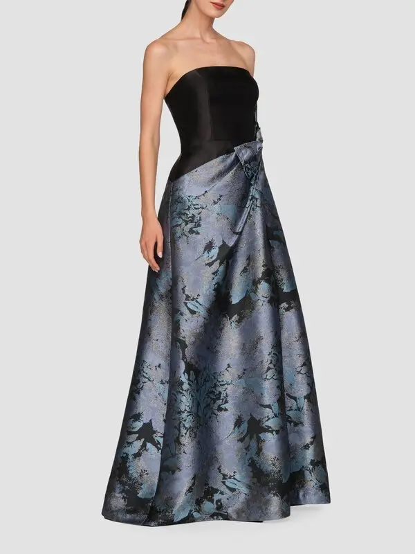 KAY UNGER Eva Dauphine Jacquard Asymmetic Gown