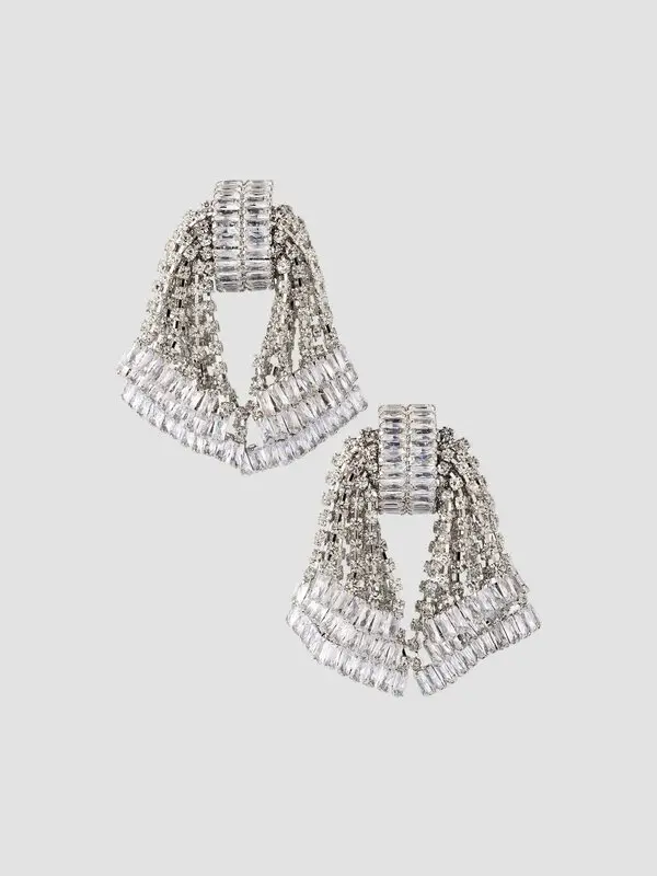KENNETH JAY LANE Rhodium-plated & Glass Crystal Scarf Drop Earrings