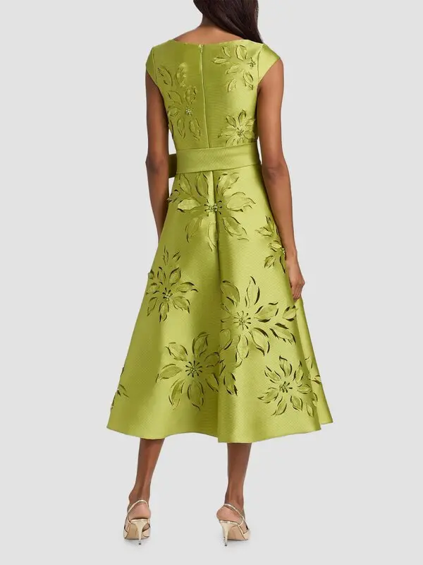 Badgley Mischka Lasercut Floral Tie Waist Midi-dress