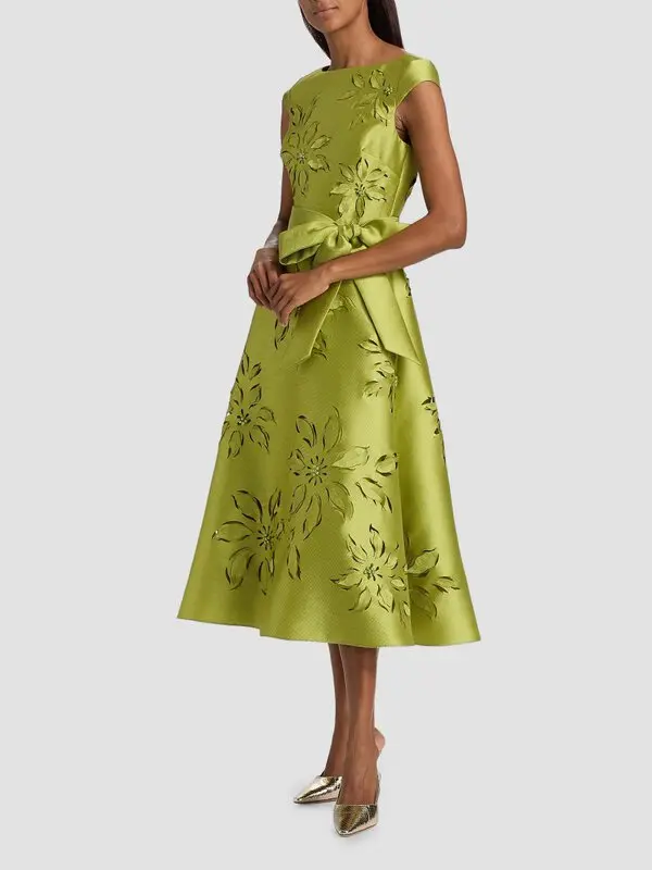 Badgley Mischka Lasercut Floral Tie Waist Midi-dress