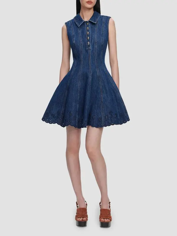 SELF-PORTRAIT Denim Broderie Minidress