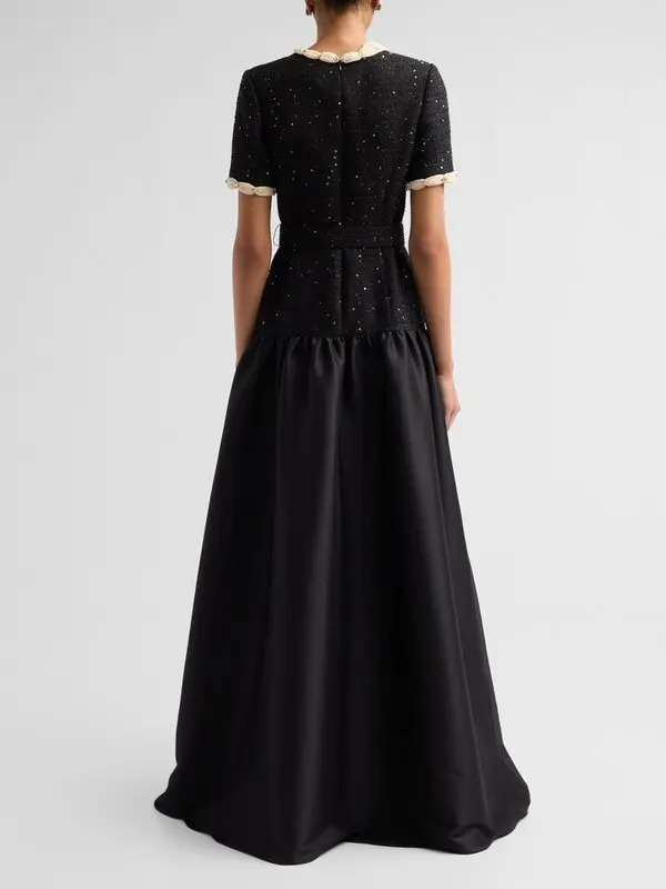 Badgley Mischka Embellished Tweed & Satin Gown - Black