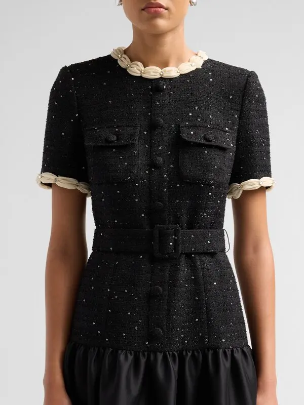 Badgley Mischka Embellished Tweed & Satin Gown - Black