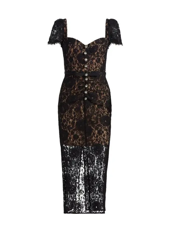 SELF-PORTRAIT Floral Lace Sweetheart Midi-dress - Black