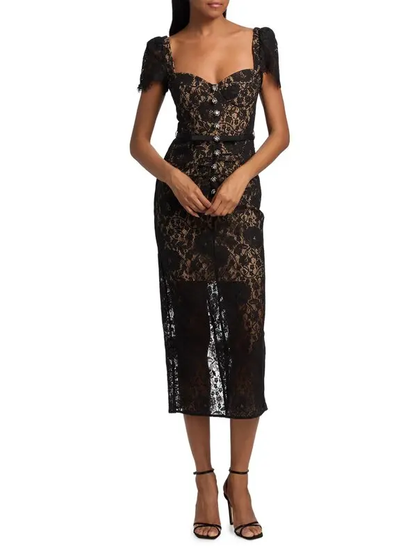 SELF-PORTRAIT Floral Lace Sweetheart Midi-dress