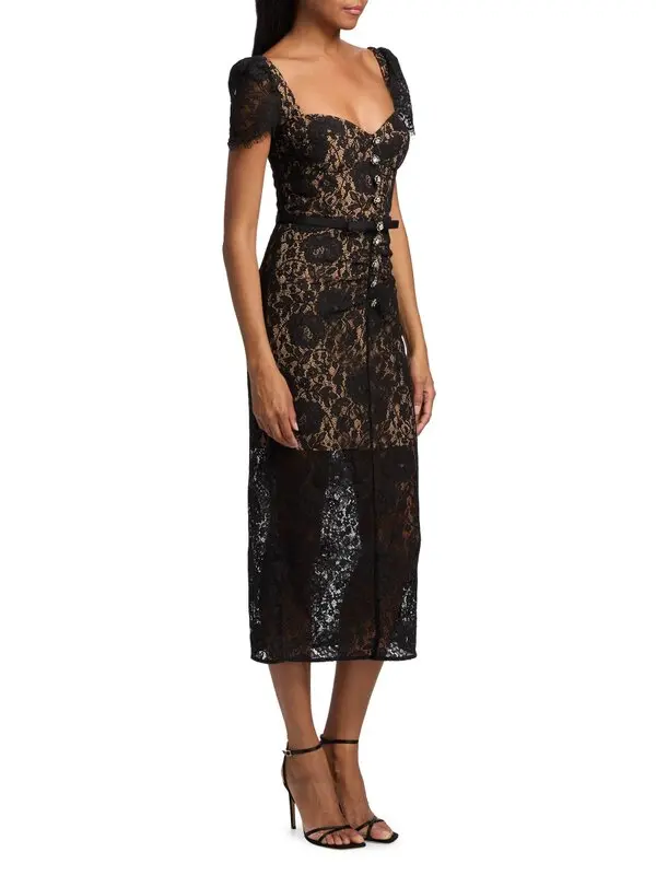 SELF-PORTRAIT Floral Lace Sweetheart Midi-dress