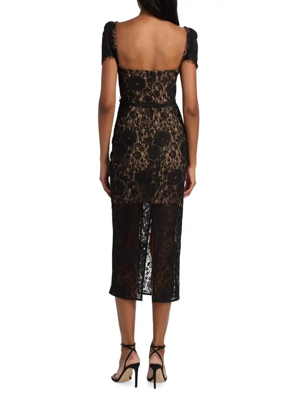 SELF-PORTRAIT Floral Lace Sweetheart Midi-dress