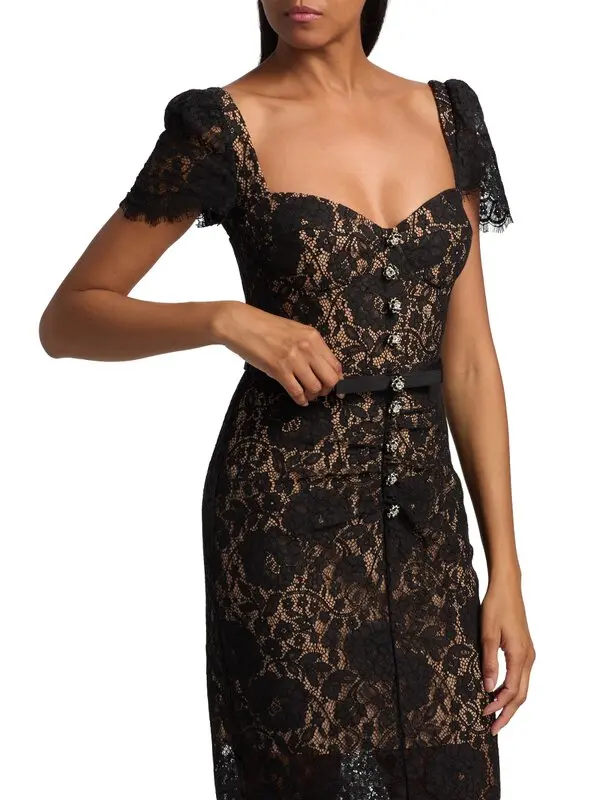 SELF-PORTRAIT Floral Lace Sweetheart Midi-dress