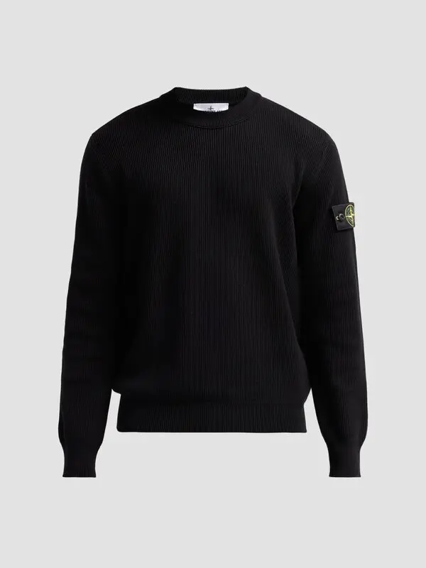 Stone Island Rib-knit Cotton Crewneck Sweatshirt - Black