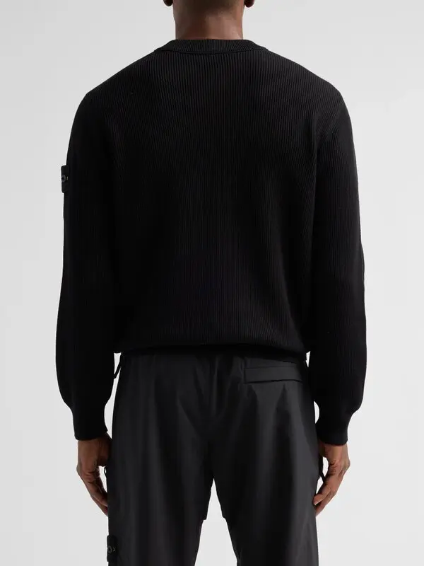 Stone Island Rib-knit Cotton Crewneck Sweatshirt - Black
