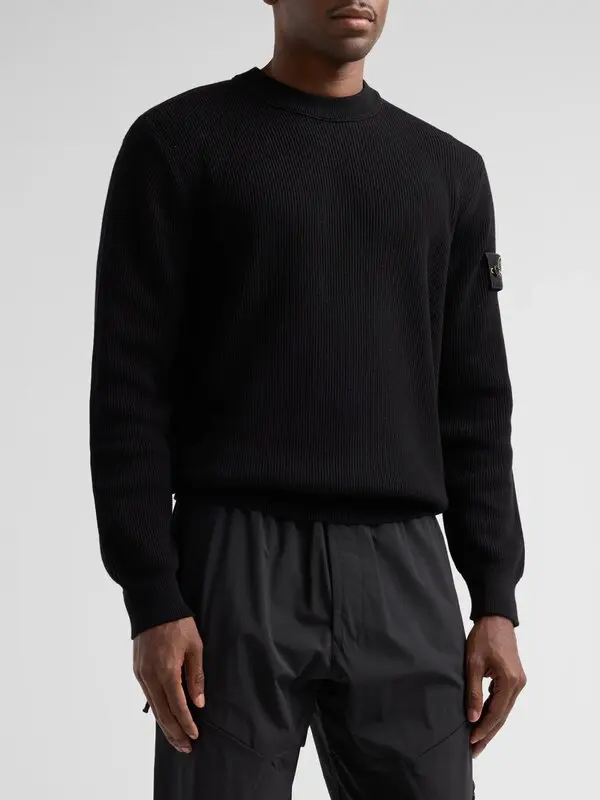 Stone Island Rib-knit Cotton Crewneck Sweatshirt - Black
